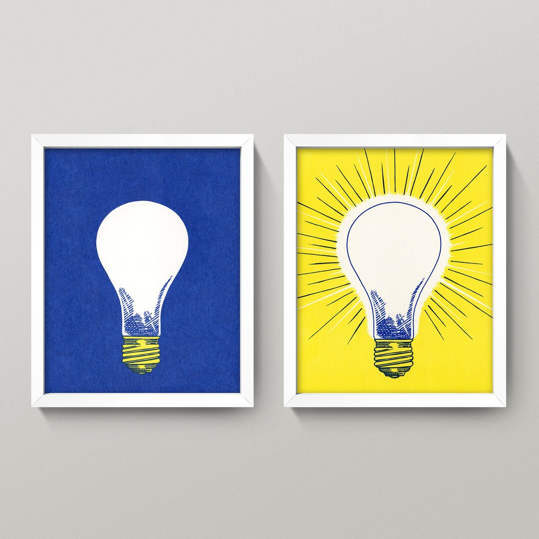 Pop Art Light Bulbs • Set of 2 8X10 Prints • Tune in Turn on • Bold ...