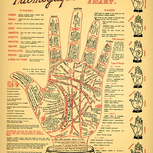 Vintage Palmistry Chart • 5 Sizes! • Fortune Telling Cheiromancy Occult ...