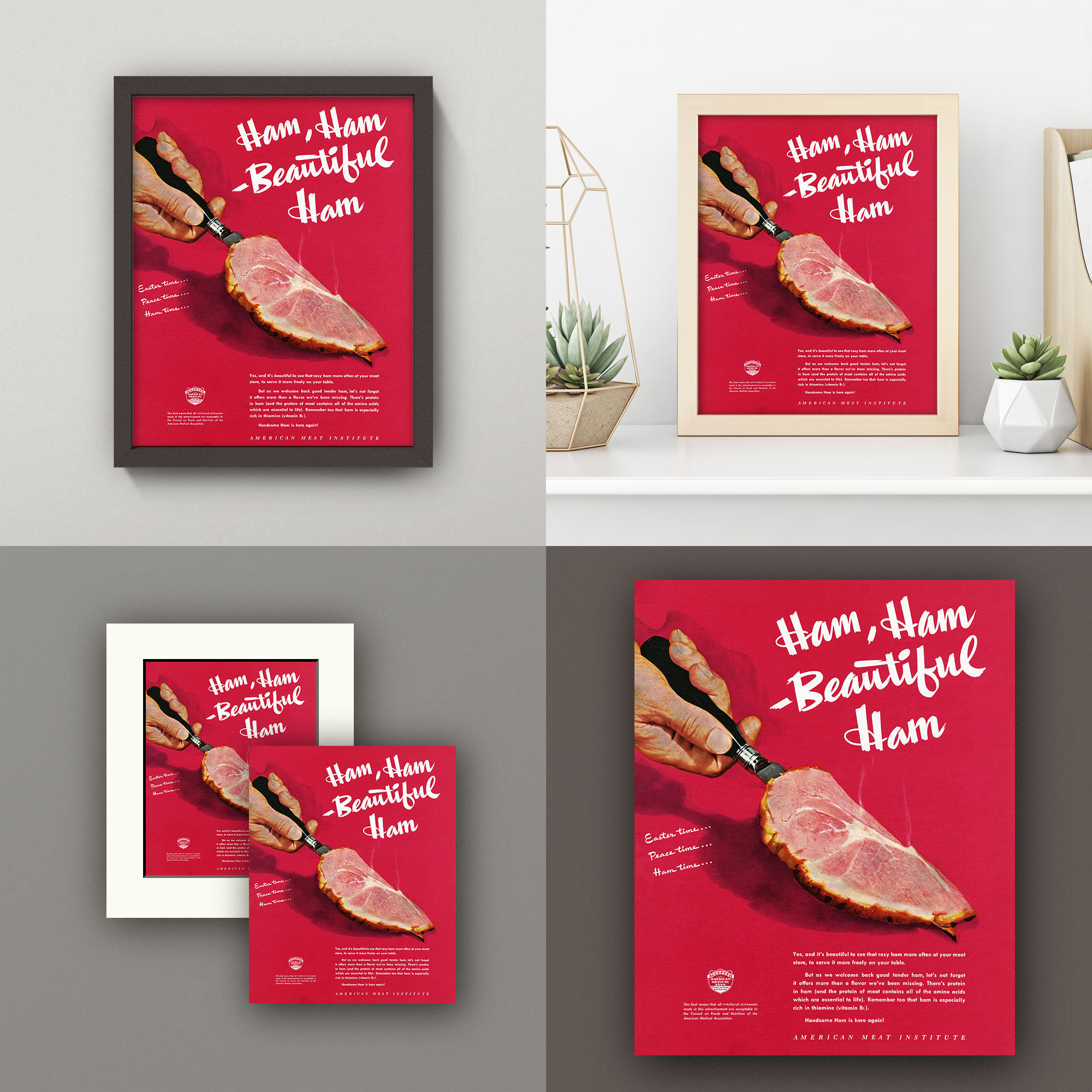 Ham Print Vintage Ham Ad 4 Sizes Fun Retro Art for a | Etsy