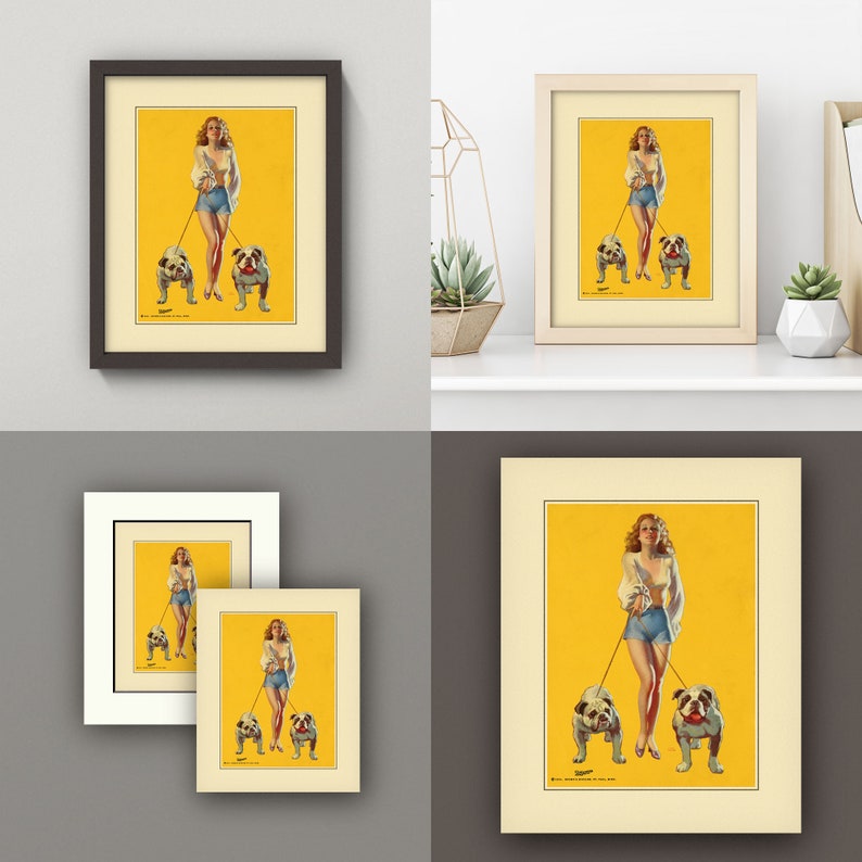 Bulldogs Print Vintage Pin-up Walking Dogs 8X10 Print - Etsy