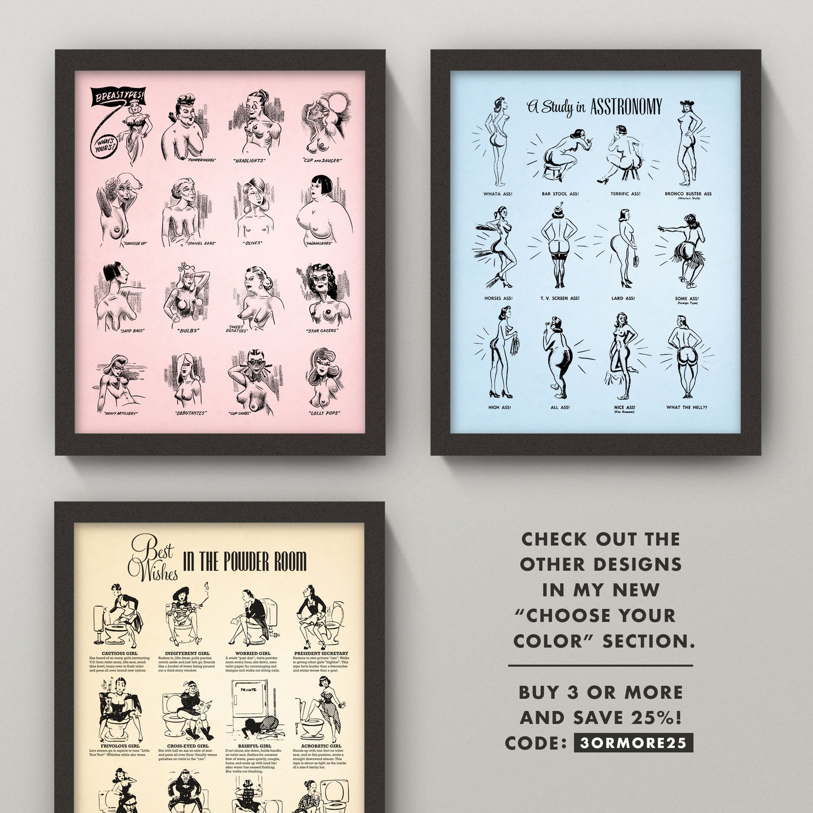 Asstronomy Butt Types Print Vintage Bathroom Art 3 Sizes - Etsy