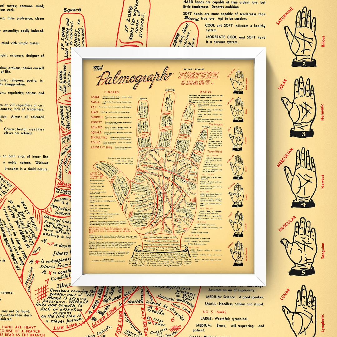 Vintage Palmistry Chart • 5 Sizes! • Fortune Telling Cheiromancy Occult ...