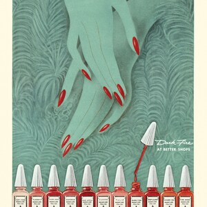 Vintage Nail Polish Ad Print • 1930s Bathroom Art • 4 Sizes! • Red Nail ...