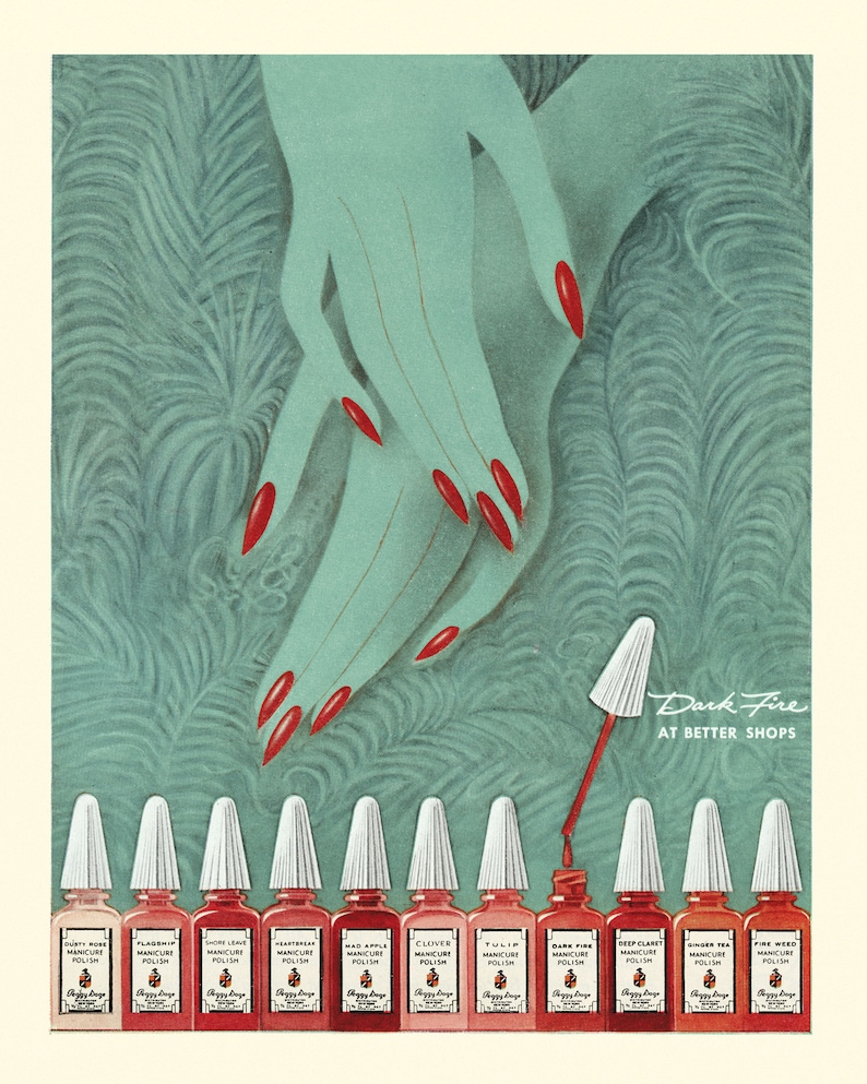 Vintage Nail Polish Ad Print • 1930s Bathroom Art • 4 Sizes! • Red Nail ...