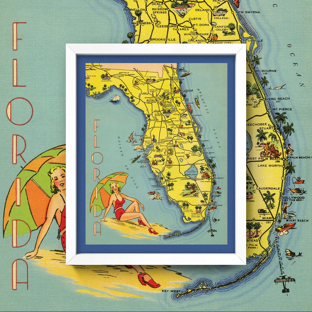 Vintage Florida Print • Retro Florida Poster • 4 Sizes! • Florida Wall ...
