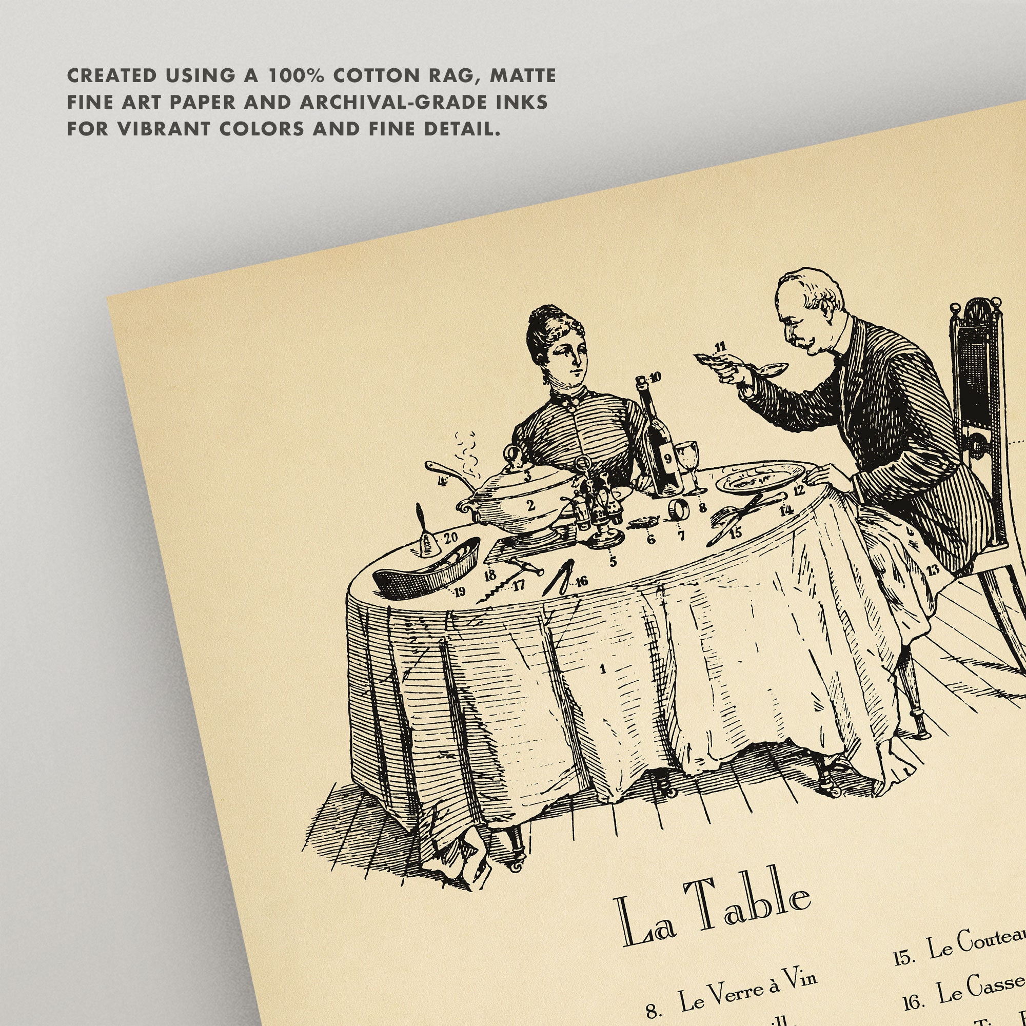 Antique Kitchen Table Print • French La Table Diagram • Mermaids Wall ...