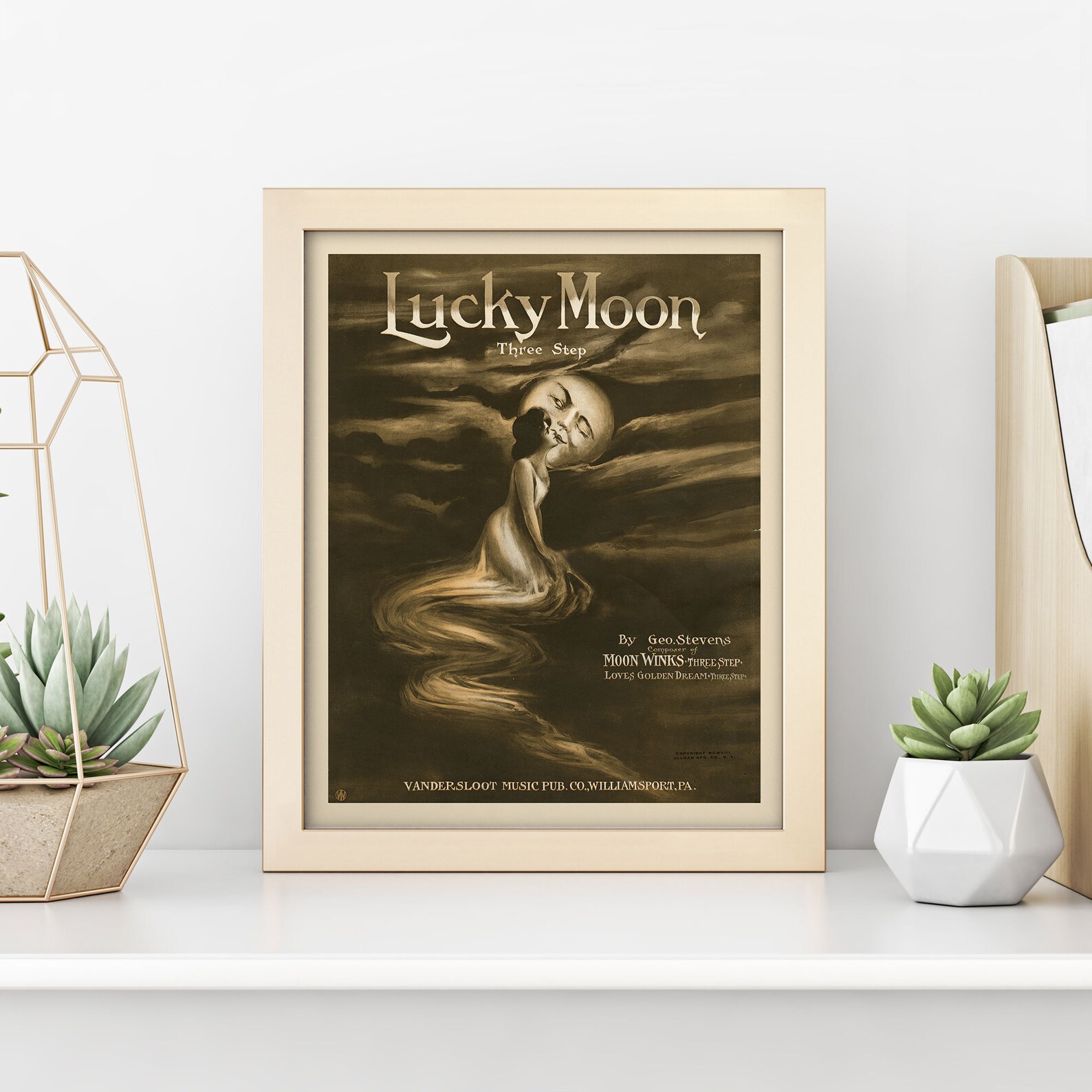 Moon Print • Vintage Lucky Moon Sheet Music Wall Art • 4 Sizes! • Woman ...