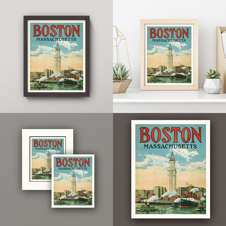 Vintage Boston Travel Poster Antique Boston Print 5 Sizes | Etsy