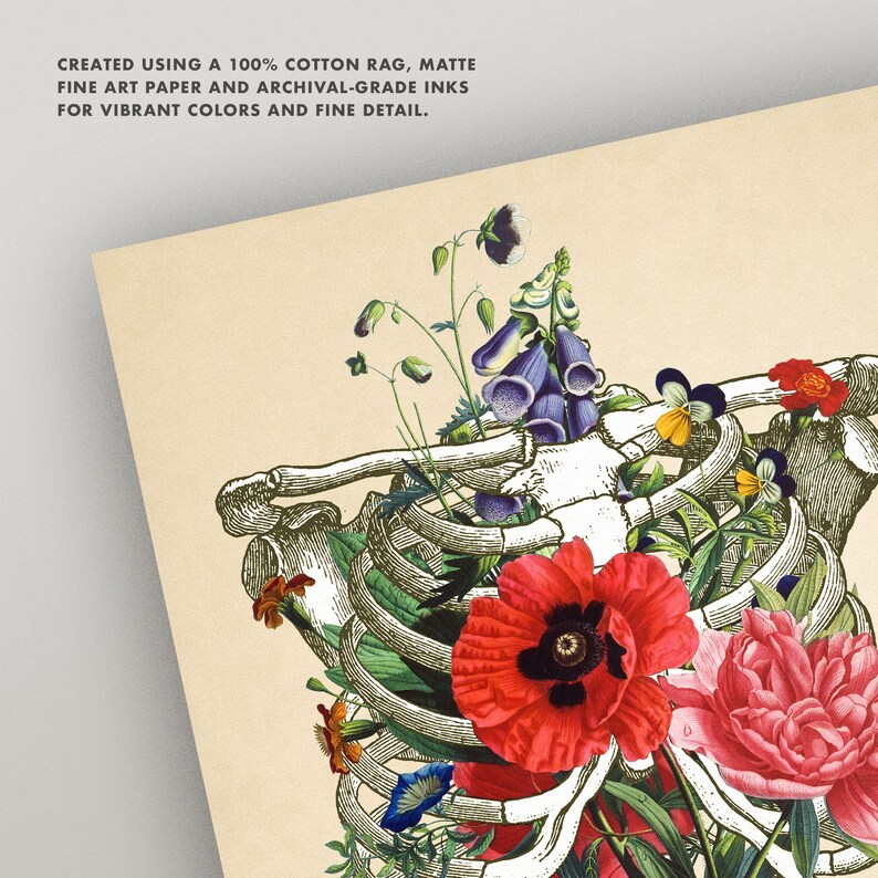 Rib Cage & Flowers Collage 4 Sizes Antique Human Anatomy | Etsy