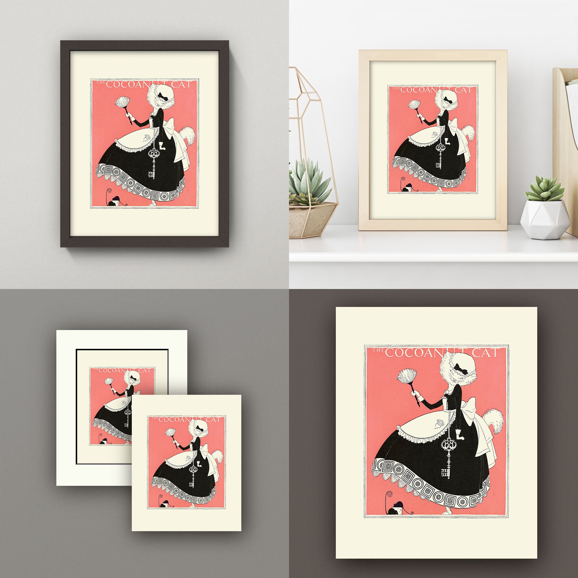 Coconut Cat Print Vintage Cat Wall Art 3 Sizes Pink Cat | Etsy