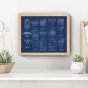 Cocktail Blueprint • Vintage Cocktail Wall Art • 4 Sizes! 8X10, 9X12 ...