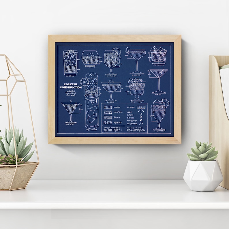 Cocktail Blueprint • Vintage Cocktail Wall Art • 4 Sizes! 8X10, 9X12 ...