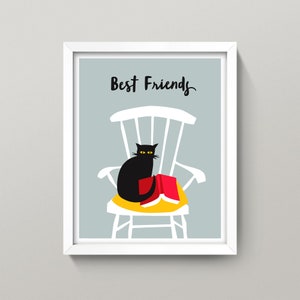 Cat and Book Wall Art • Best Friends • 8x10 Print • High Quality Giclee ...
