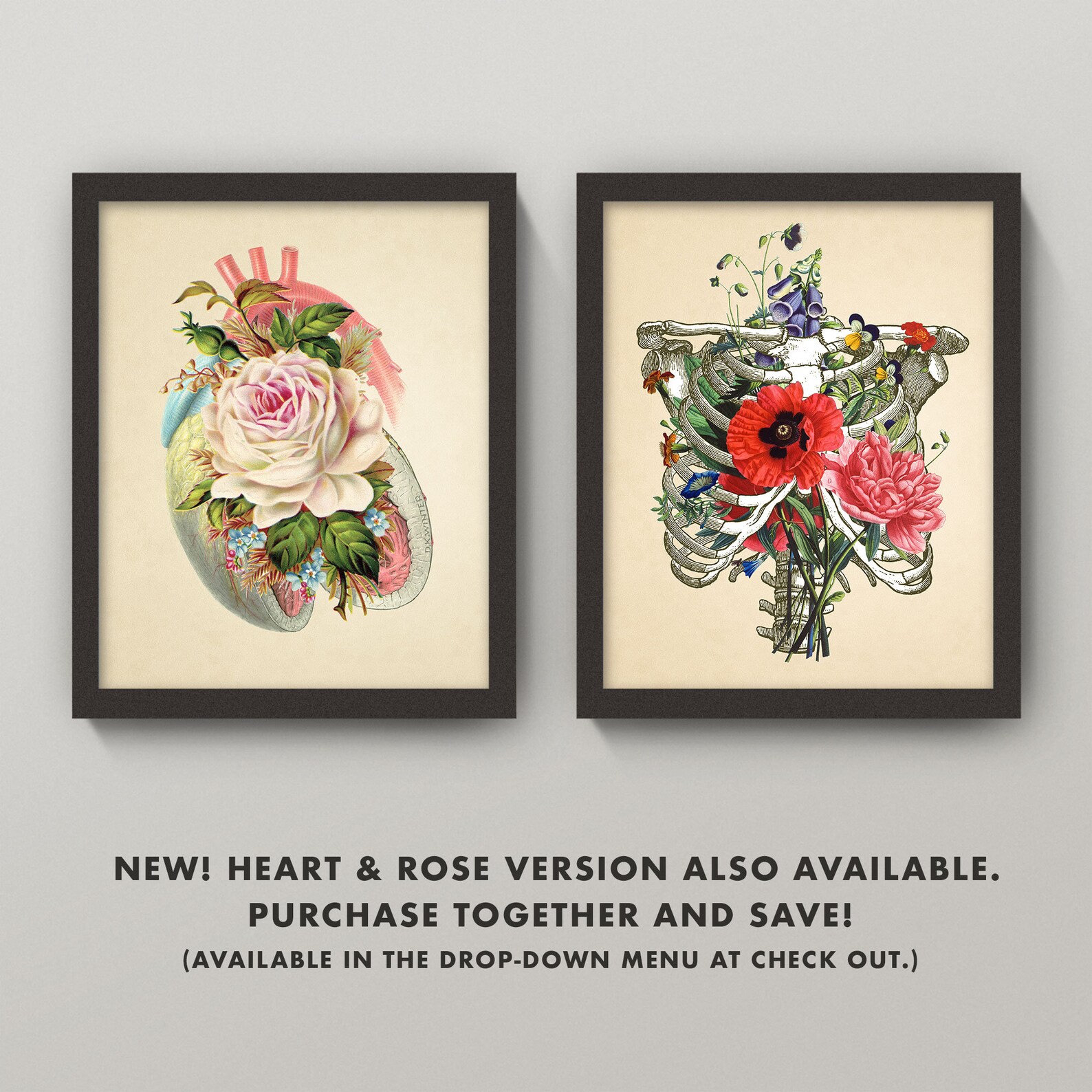 Rib Cage & Vintage Rib Cage and Flowers Collage • 4 Sizes! • Antique ...