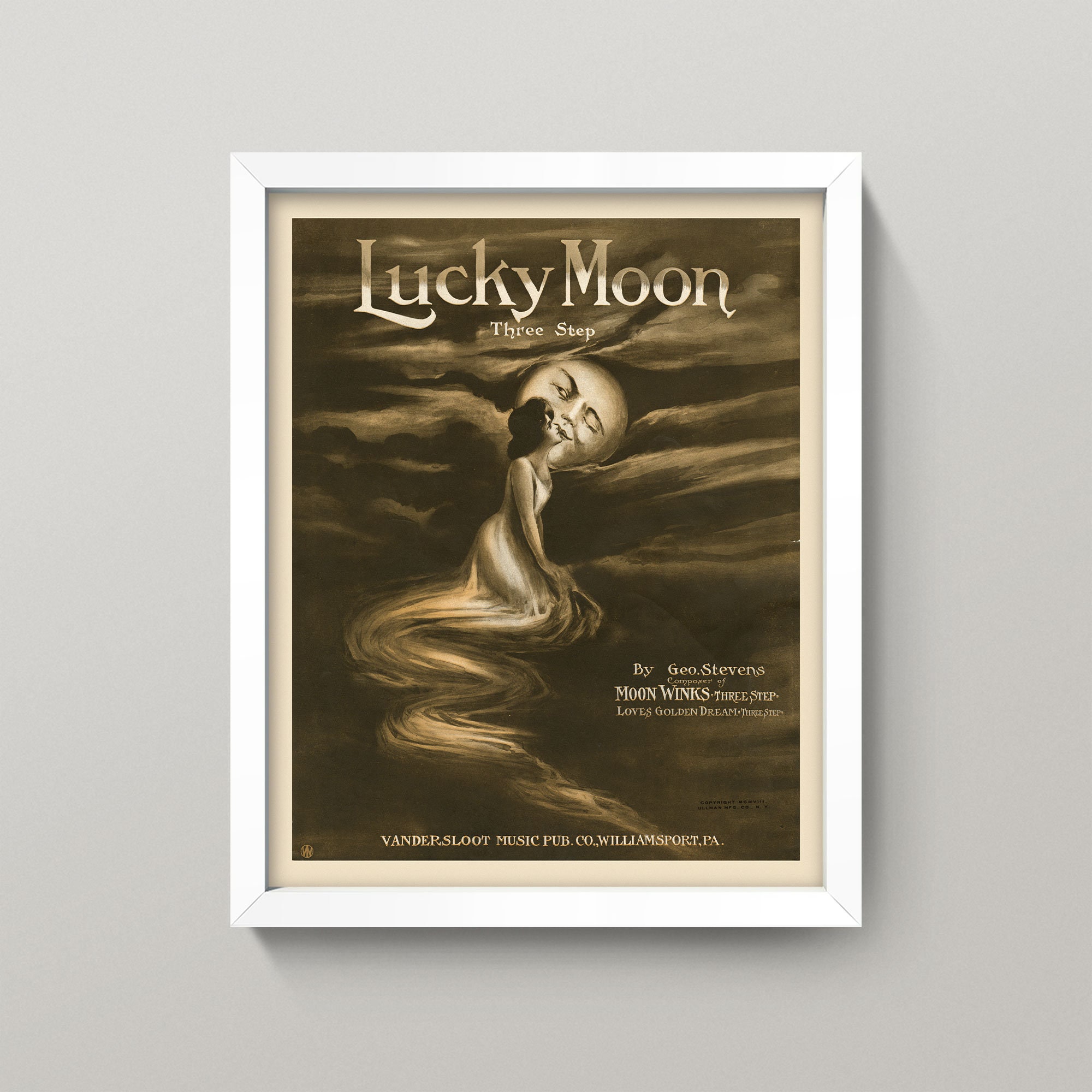 Moon Print • Vintage Lucky Moon Sheet Music Wall Art • 4 Sizes! • Woman ...