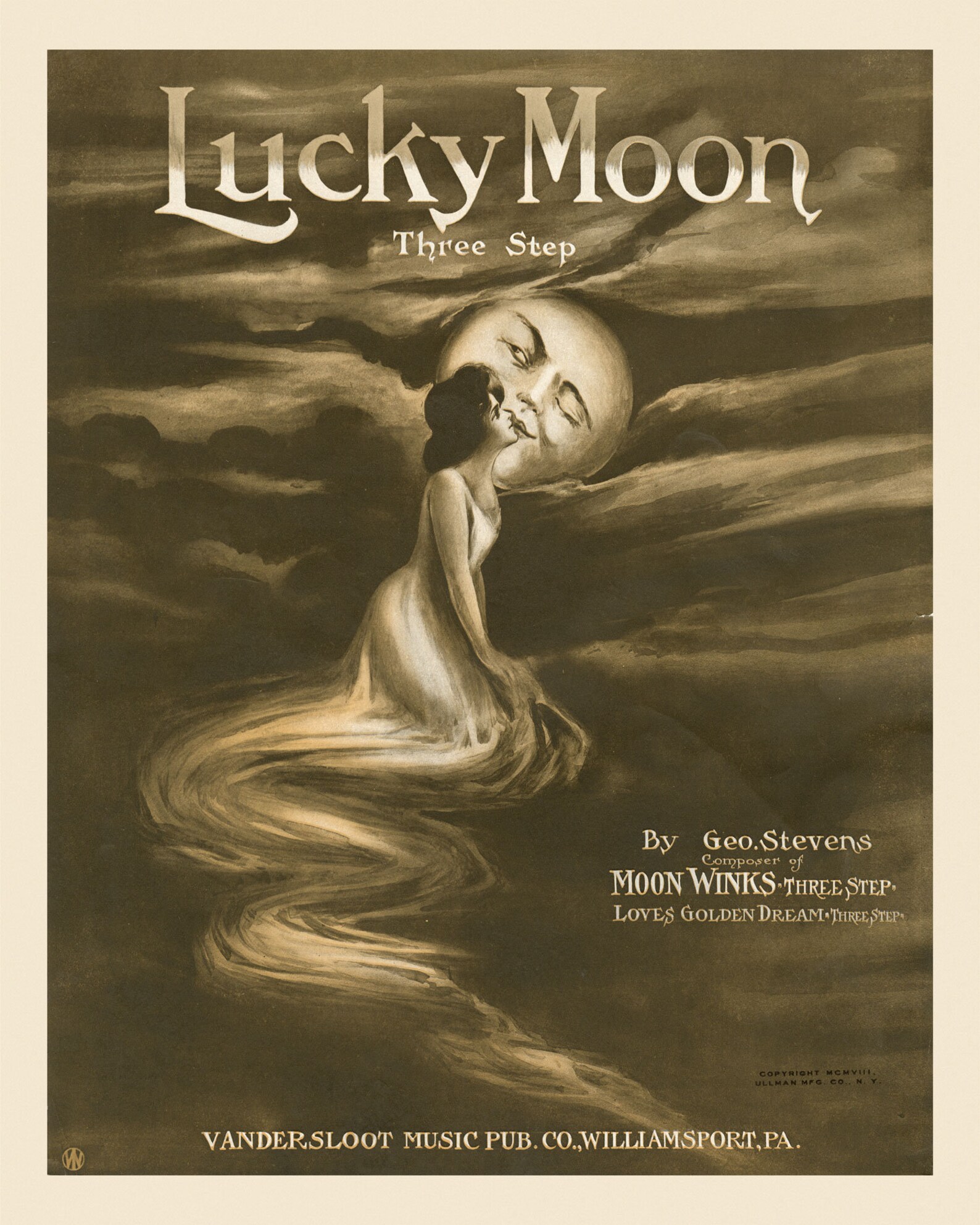 Moon Print • Vintage Lucky Moon Sheet Music Wall Art • 4 Sizes! • Woman ...