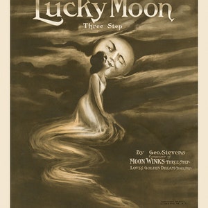 Moon Print • Vintage Lucky Moon Sheet Music Wall Art • 4 Sizes! • Woman ...