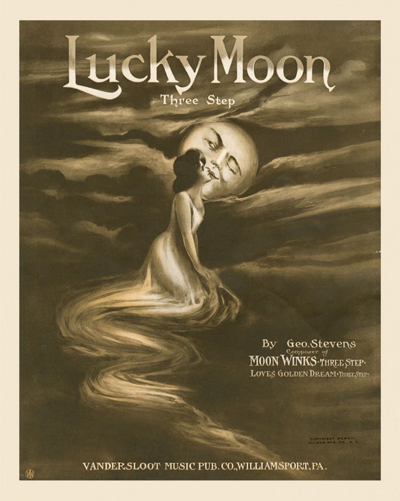 Moon Print • Vintage Lucky Moon Sheet Music Wall Art • 4 Moon Print • Vintage Lucky Moon Sheet Music Wall Art • 4