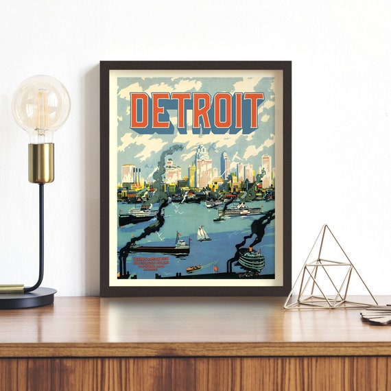 Vintage Detroit Travel Poster Detroit Print 5 Sizes - Etsy