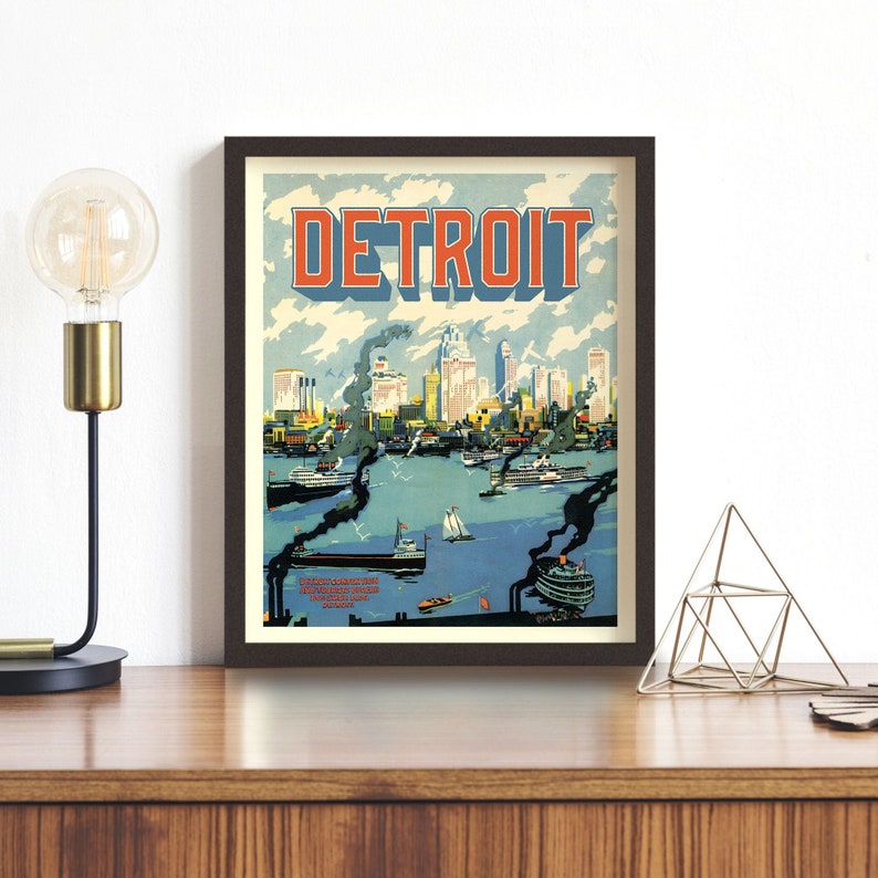 Vintage Detroit Travel Poster Detroit Print 5 Sizes - Etsy