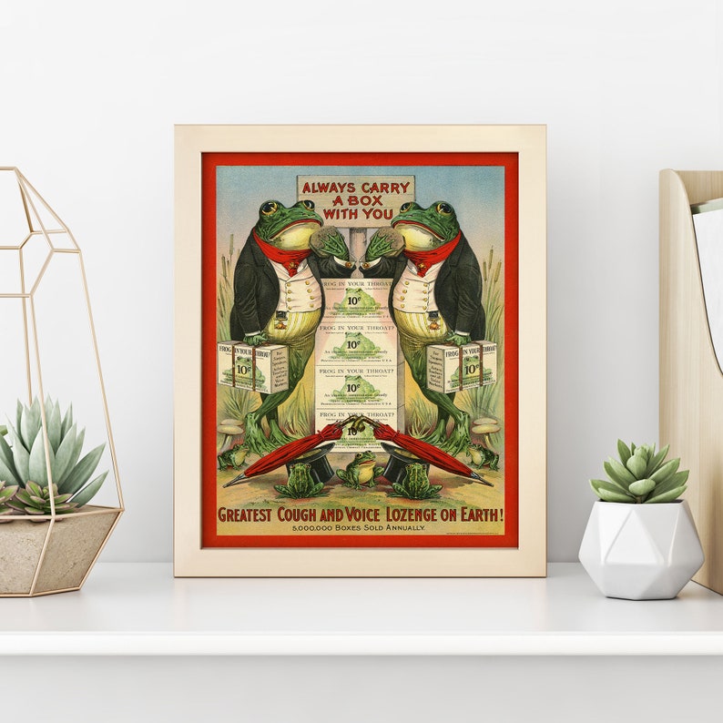 Vintage Frog Print • Antique Frog Wall Art • Anthropomorphic Frog • 4 ...