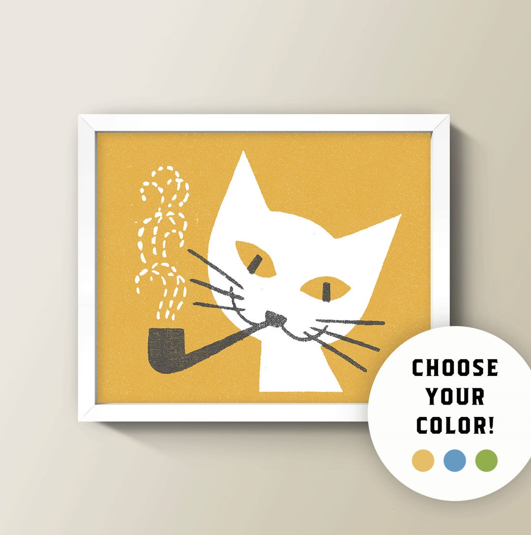 Cat Smoking Pipe Print 8x10 Wall Art High Quality Giclée Print Choose ...