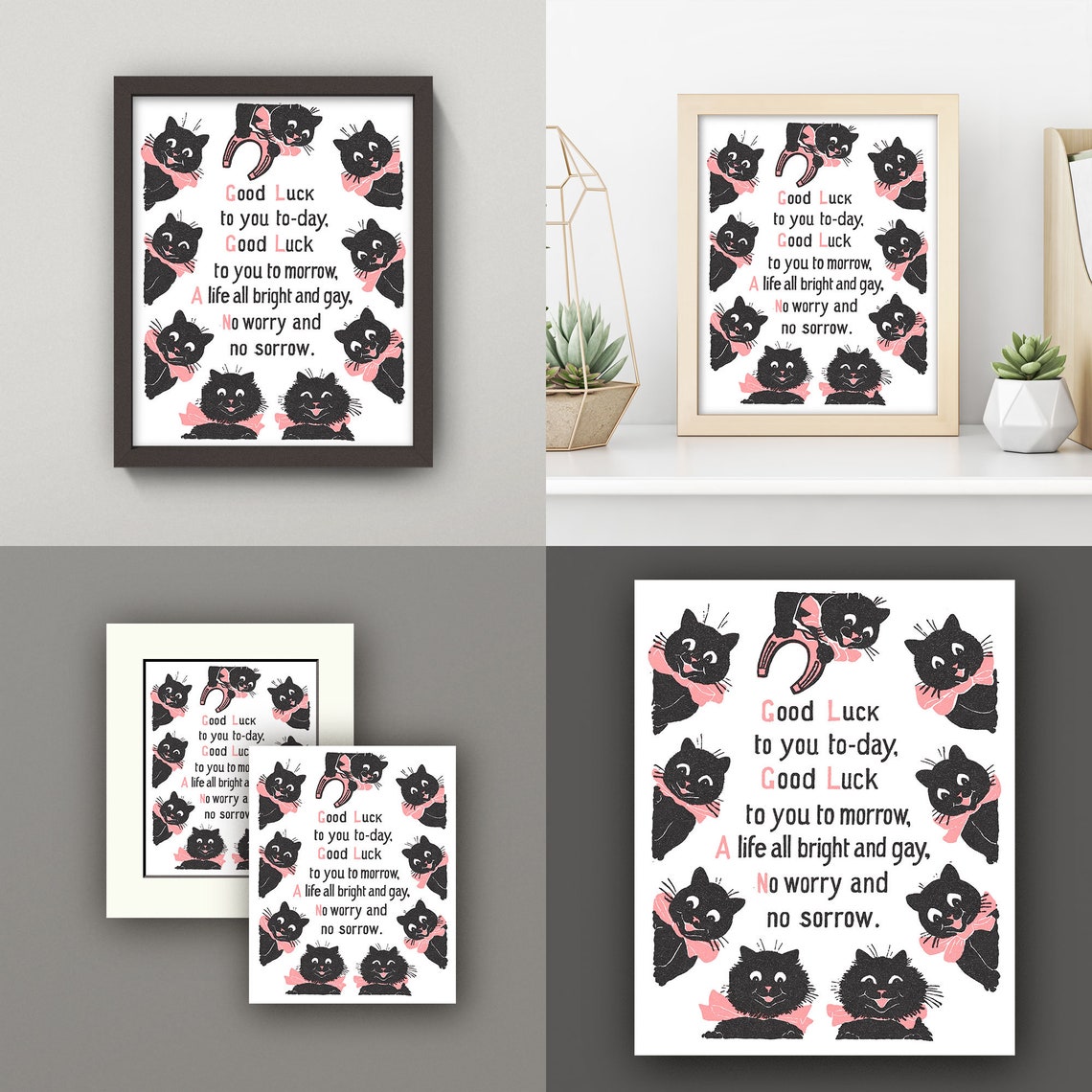 Good Luck Print Antique Cat Poem 3 Sizes Cute Vintage - Etsy