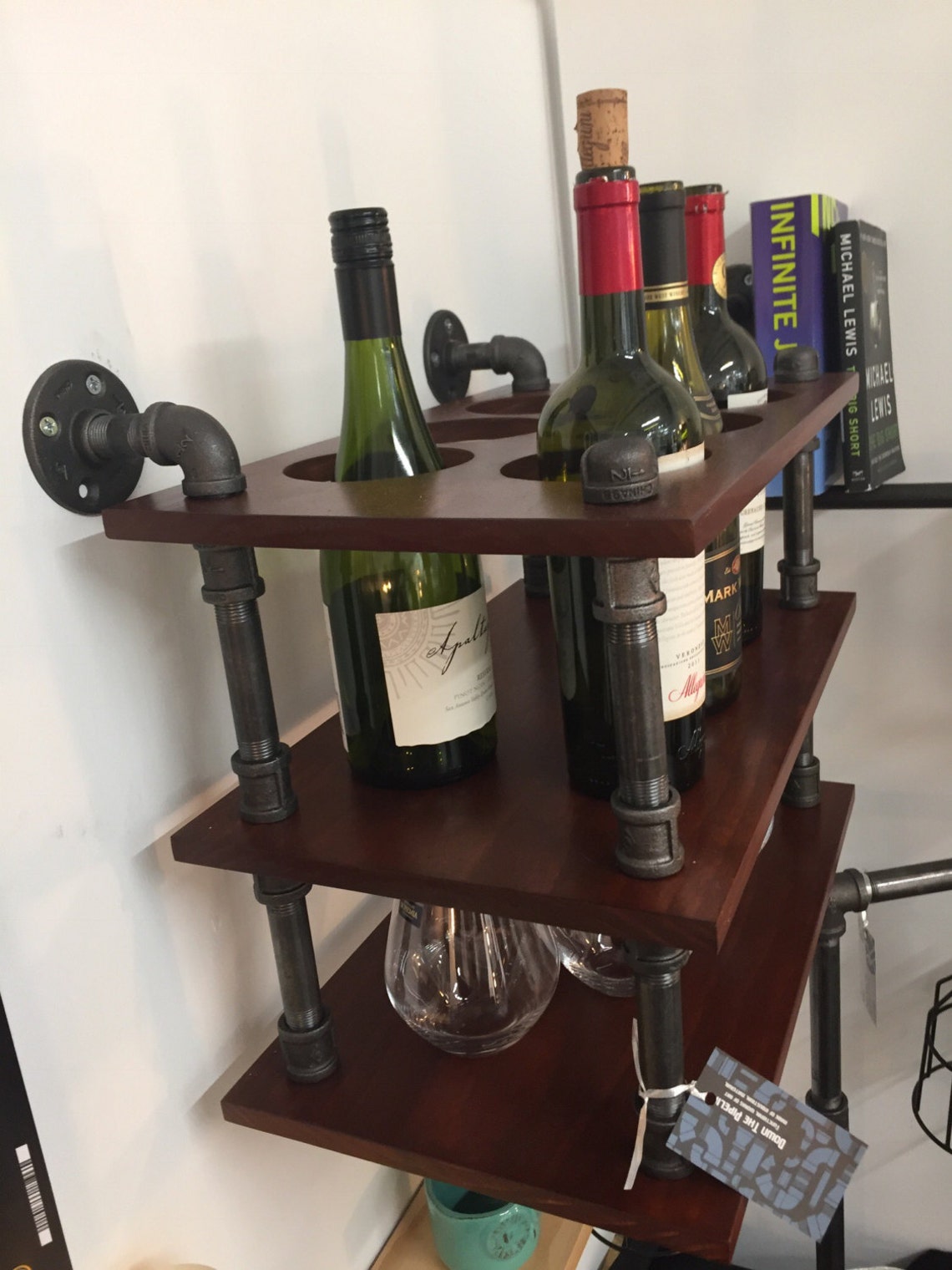 Industrial Pipe Wine Rack and Shelf for Stemless Glassware - Etsy