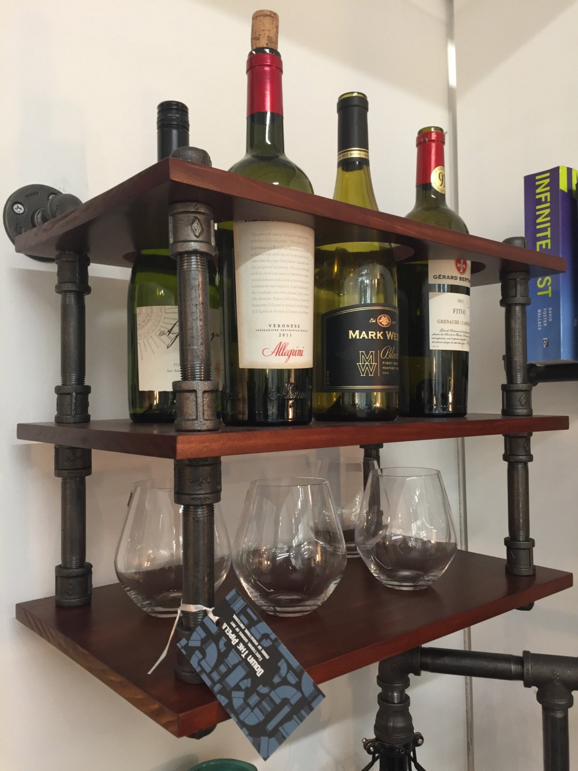Industrial Pipe Wine Rack and Shelf for Stemless Glassware - Etsy