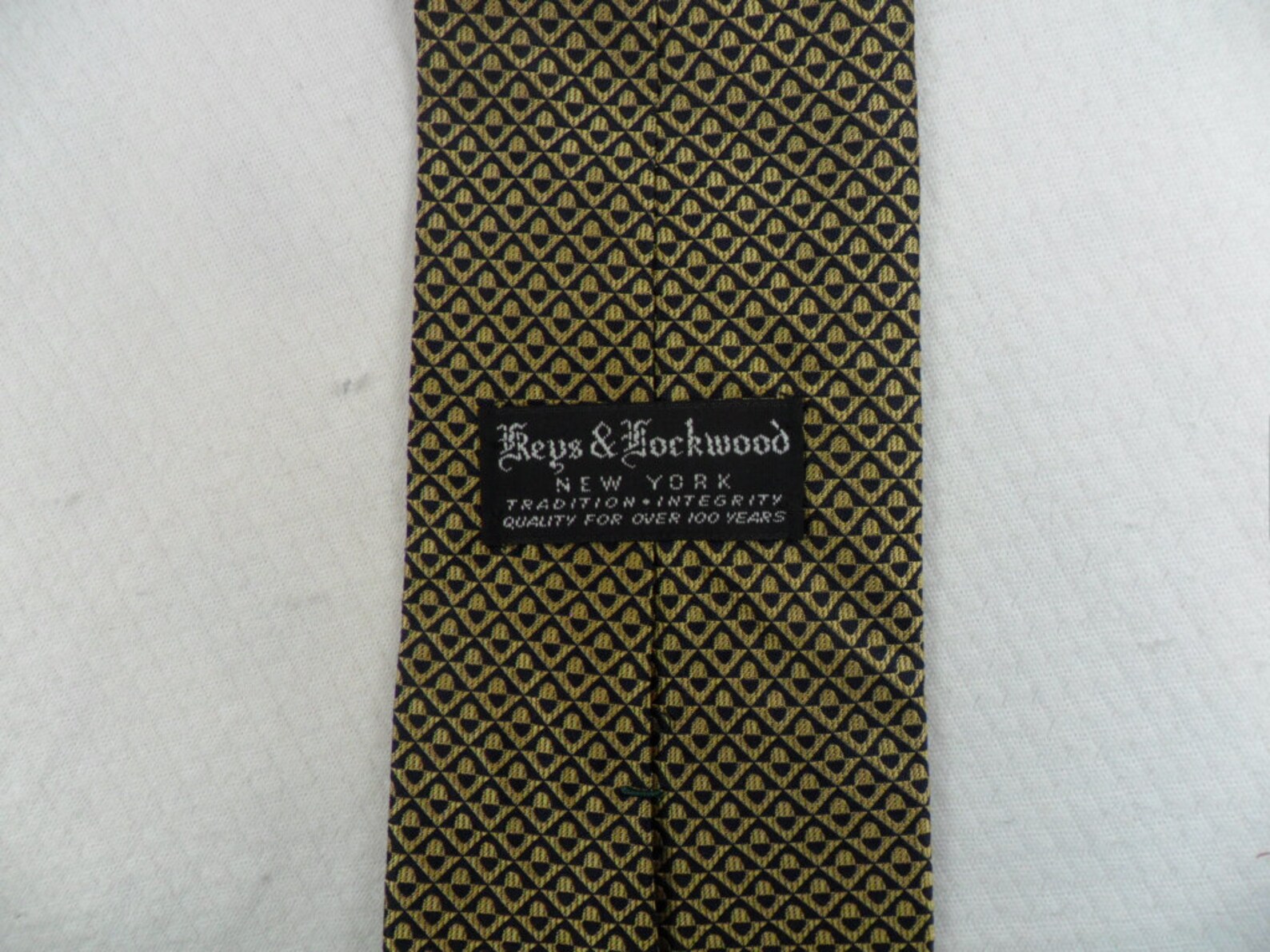 Vintage Keys and Lockwood Tie USA Pure Silk Gold and Black Geometric ...