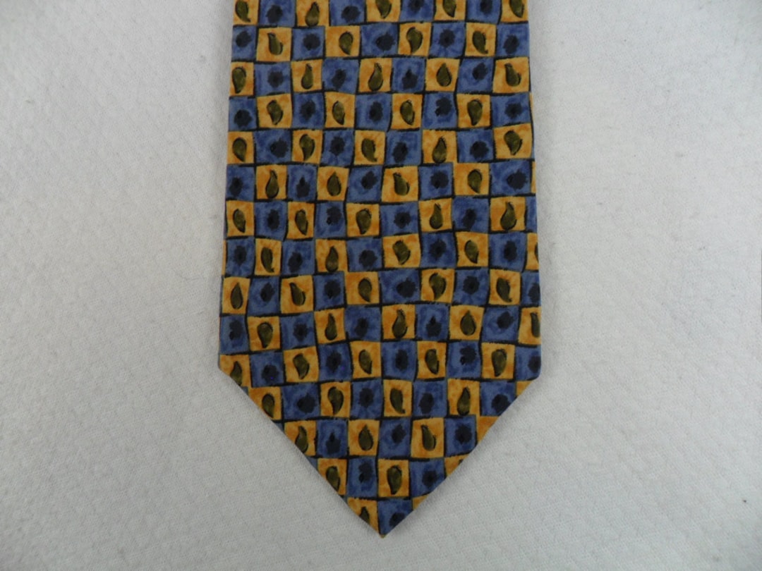 Vintage Cocktail Collection Tie Made Mexico Pure Silk Blue and Gold ...