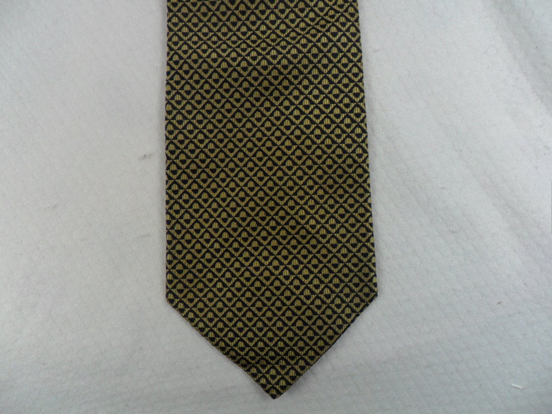 Vintage Keys and Lockwood Tie USA Pure Silk Gold and Black Geometric ...