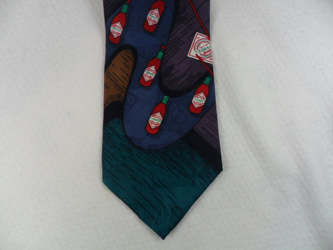 Vintage Official Tabasco Tie Pure Silk Teal and Purple Novelty Hot ...