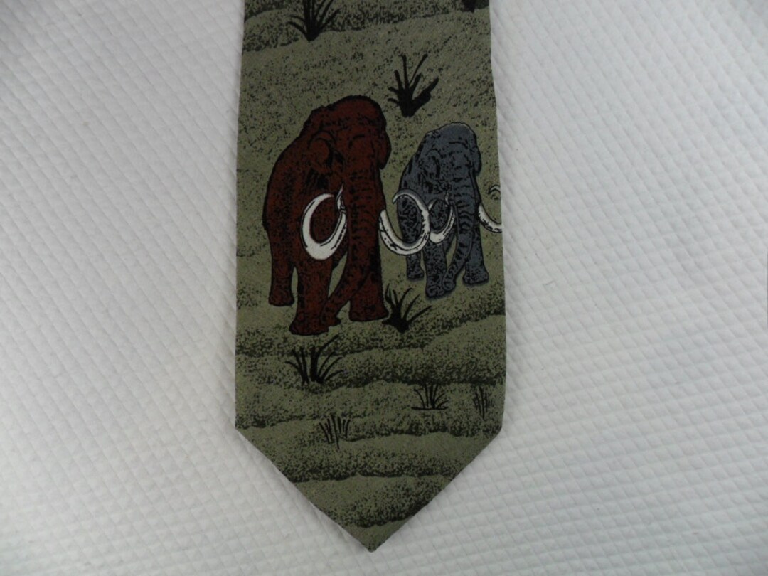 Elephant Tie Florence Geometric Elephant Green and Brown Pachyderm ...