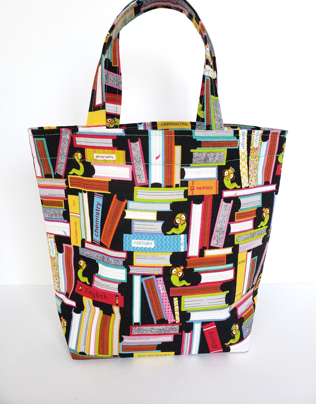 Bookworm Fabric Tote With Handles, Cotton Gift Bag With Lots of Book ...