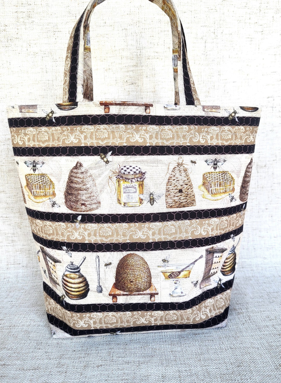 Bees and Hives Gift Bag, Cotton Fabric Tote With Handles, Bees on ...