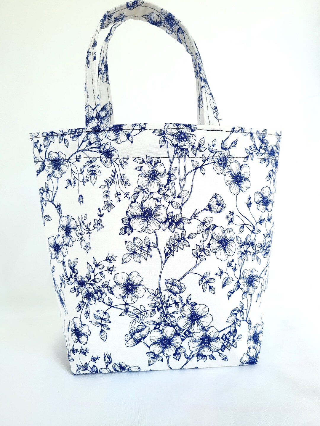 Floral Gift Bag, Small Size Blue Flower Tote With Handles, Garden Party ...