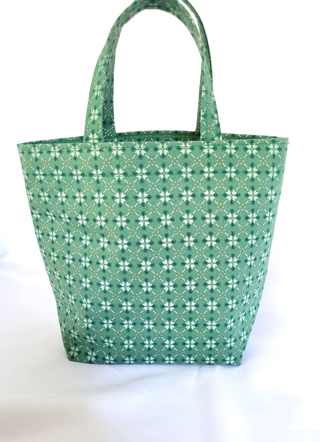 Green Handmade Small Cotton Fabric Gift Bag, Tote With Handles, Gift ...