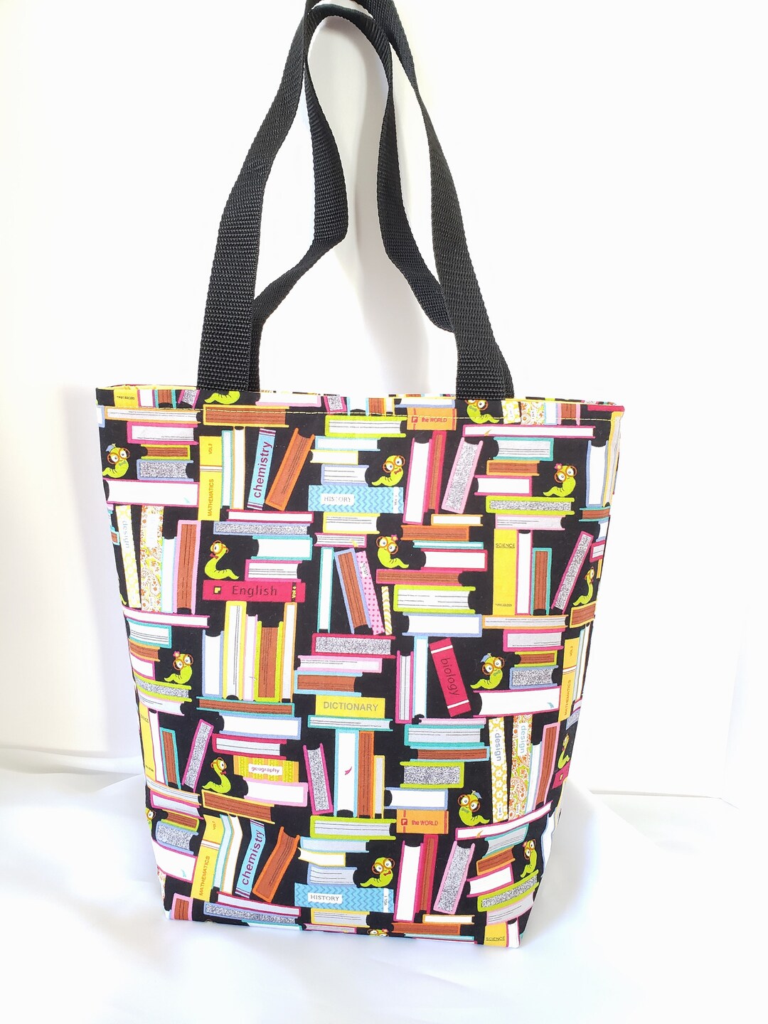 Book Worm Tote Bag, Over the Shoulder Book Bag, Market Bag, Library ...