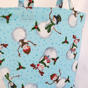 Snowmen Cotton Gift Bag With Handles, Holiday Wrapping, Reusable Eco ...