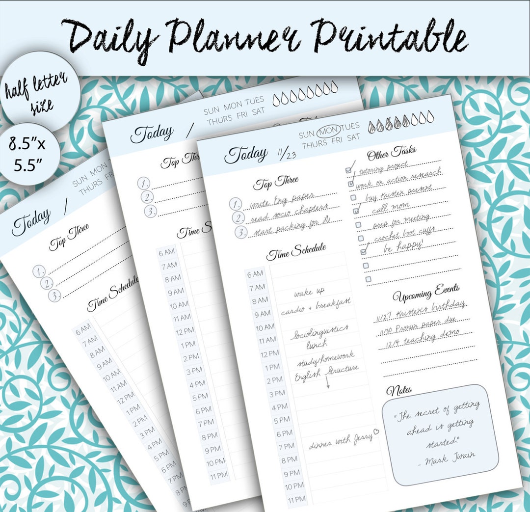 Daily Planner Printable With Task/to Do List. Schedule Day - Etsy