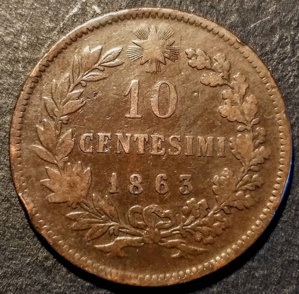 1863 Italy Ten Centesimi Vintage Vittorio Emanuele II Copper | Etsy
