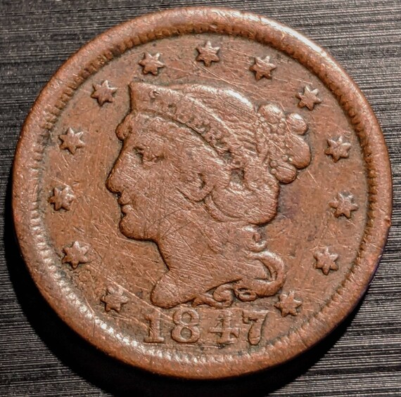 Vintage 1847 Large Cent Decent Grade Copper Piece Authentic | Etsy