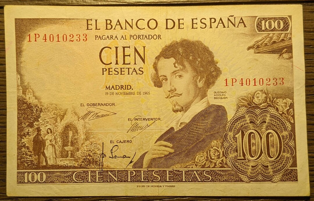 Vintage Nicer Grade 1965 Banco De Espana Spain Cien 100 Pesetas Bill ...