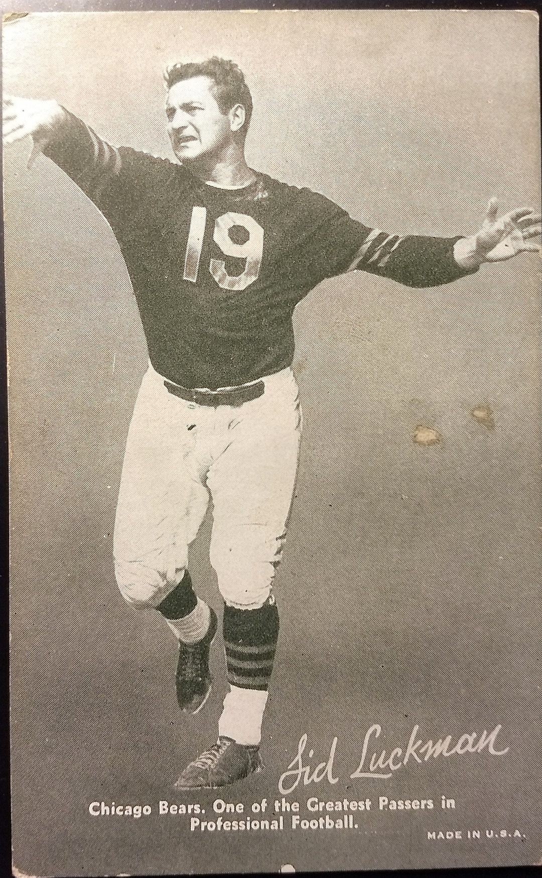 Vintage 1947-1966 Sid Luckman Chicago Bears Black & White Exhibit Card ...