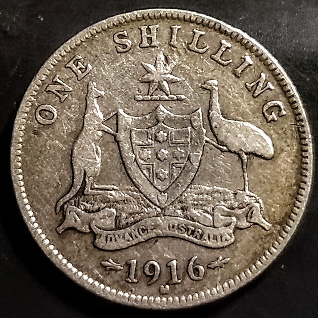 1916 One 1 Shillings Scarce Solid Grade Australia Kangaroo Silver King ...
