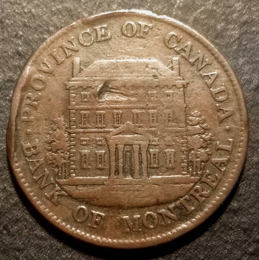 Vintage 1844 Montreal Bank Token Canada Half Penny Canadian Nice Design ...