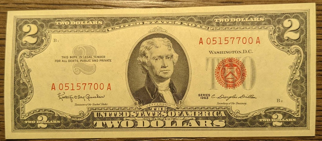 Vintage Crisp 1963 Two Dollar Bill Red Seal Note United States Banknote ...