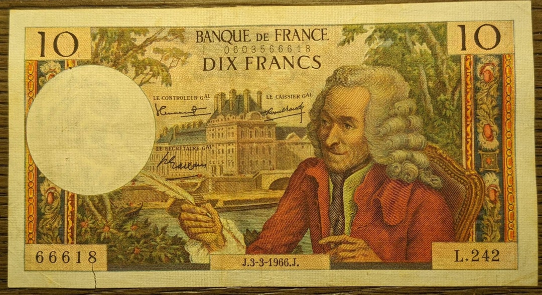 Vintage Nicer Grade 1966 Banque De France Voltair Dix 10 Francs Note ...