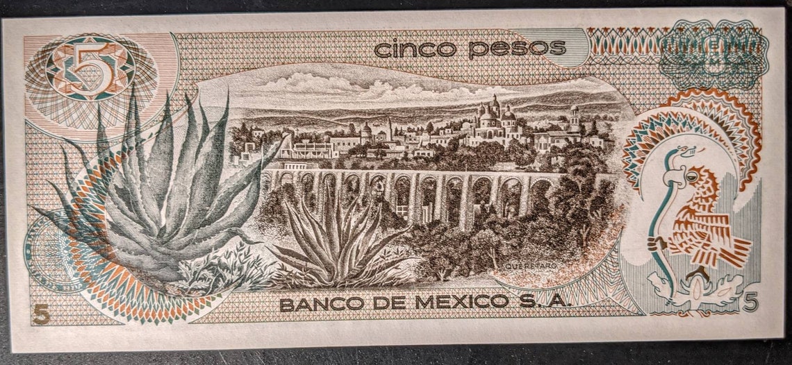 Vintage 1972 Antique Uncirculated Aztec El Banco De Mexico Cinco 5 Peso ...